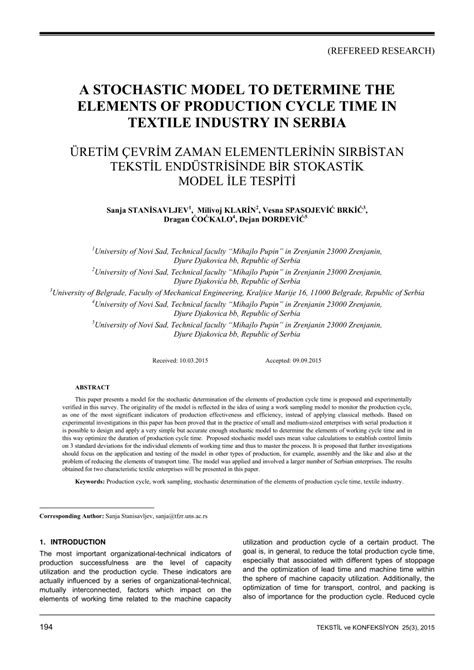 Pdf A Stochastic Model To Determine The Elements Of Production Cycle