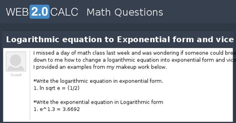 View Question Logarithmic Equation To Exponential Form And Vice Versa