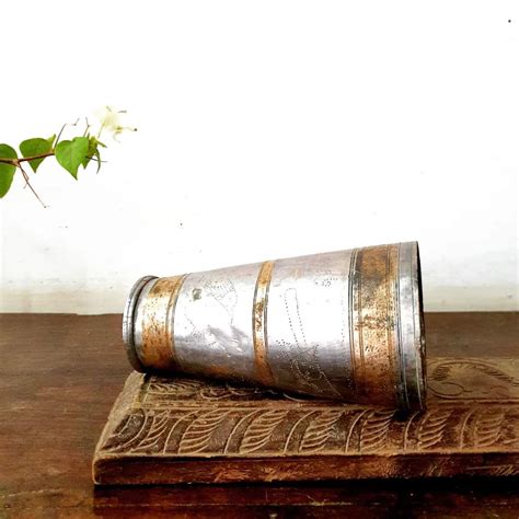 Giant Brass With White Epns Coated Lassi Tumbler With Bird Etchings