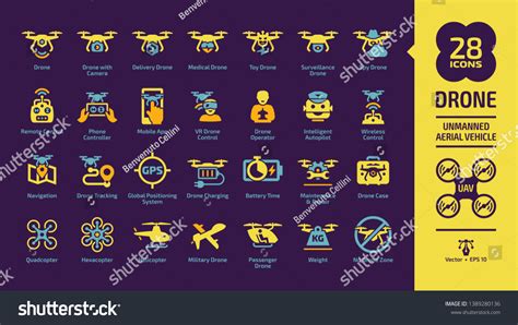 Drone Unmanned Aerial Vehicle Icon Set Stock Vector Royalty Free Shutterstock