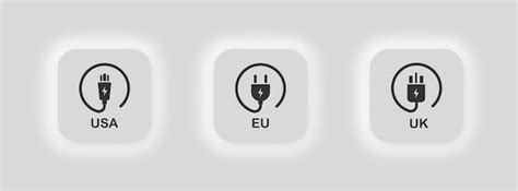 소켓 플러그 아이콘 세트의 종류 케이블 플러그 유형 미국 영국 Eu 그림 기호 기호 전기 플러그 벡터 프리미엄 벡터