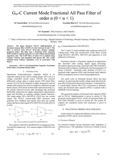 Pdf G M C Current Mode Fractional All Pass Filter Of Order α 0