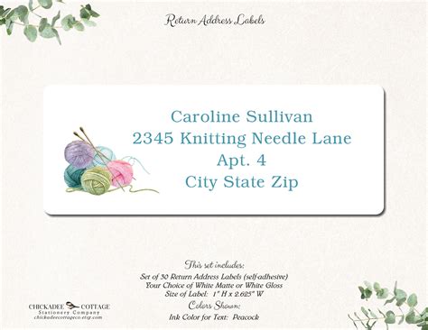 Knitting Return Address Labels Knitting Return Address Etsy