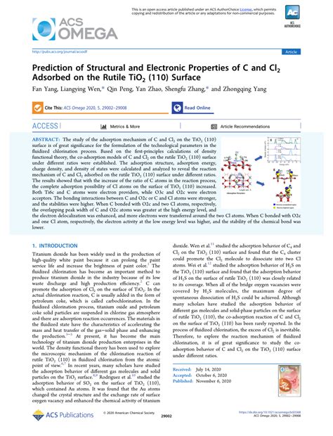 Pdf Prediction Of Structural And Electronic Properties Of C And Cl 2 Adsorbed On The Rutile