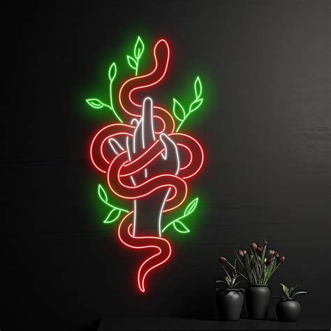 Hand Holding Snake Neon Light Snake Wrapping Hand Led Light Hand Snake Neon Sign Snake Hand