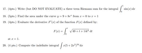 Solved 17 4pts Write But Do Not Evaluate A Three Term