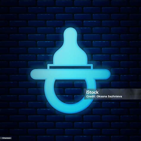 빛나는 네온 아기 더미 젖꼭지 아이콘 벽돌 벽 배경에 격리 아이의 장난감 벡터 일러스트레이션 배경 주제에 대한 스톡 벡터 아트 및 기타 이미지 Istock