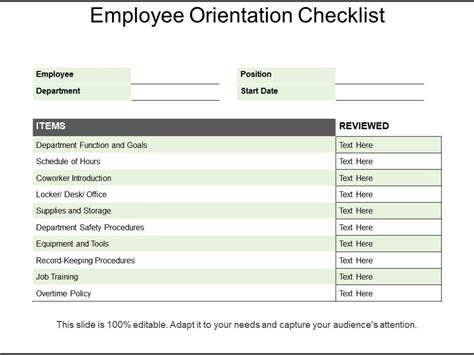 Employee Orientation Checklist Powerpoint Slide Graphics Within New Employee Orientation Agenda