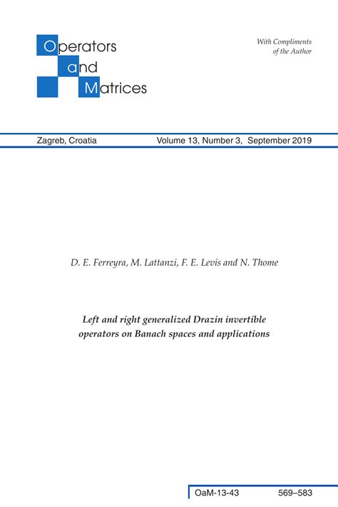 Pdf Left And Right Generalized Drazin Invertible Operators On Banach Spaces And Applications