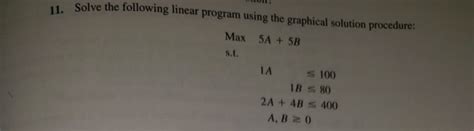 Solved 11 Solve The Following Linear Program Using The