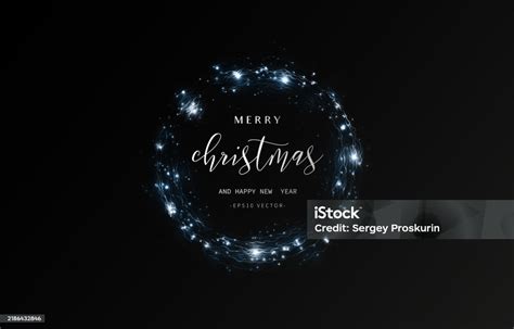 반짝이는 먼지와 반짝이는 입자가 있는 블루 라이트 서클 2025 새해 복 많이 받으세요 메리 크리스마스 추상 반짝이는 색상 블루 웨이브 디자인 요소 0명에 대한 스톡 벡터