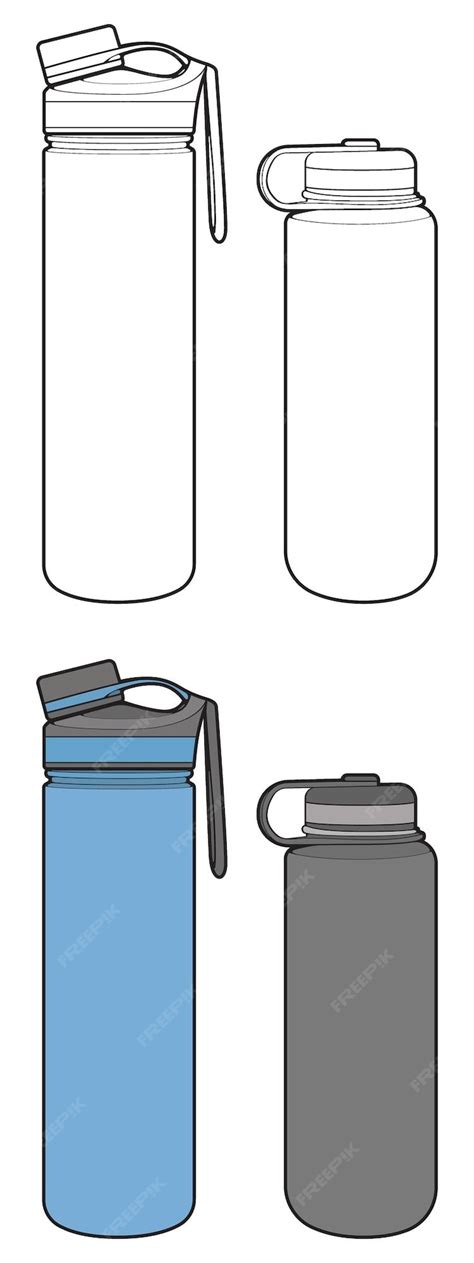 스케치 스타일 텀블러 병 교육 템플릿 개요 벡터 일러스트에서 텀블러 병 개요 그리기 벡터 텀블러 병의 색칠을 시작합니다
