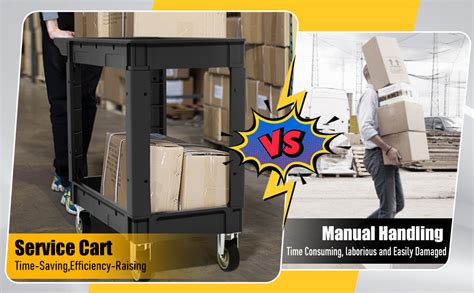 2 Tier Plastic Rolling Cart Utility Cart On Wheels Heavy Duty Tool Cart With