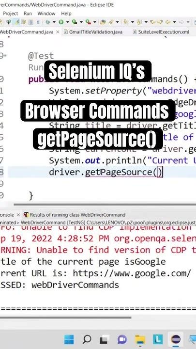 Getpagesource In Selenium Shorts Ytshorts Selenium Seleniumtekautomation Youtube
