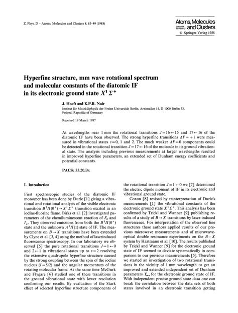 Pdf Hyperfine Structure Mm Wave Rotational Spectrum And Molecular Constants Of The Diatomic
