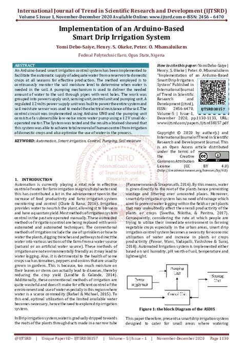 Pdf Implementation Of An Arduino Based Smart Drip Irrigation System