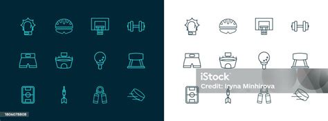 세트 라인 아령 다트 화살표 티에 골프 공 스포츠 확장기 경기장 농구 백보드 권투 장갑 펀치 및 자전거 헬멧 아이콘 벡터 건강한 생활방식에 대한 스톡 벡터 아트 및 기타