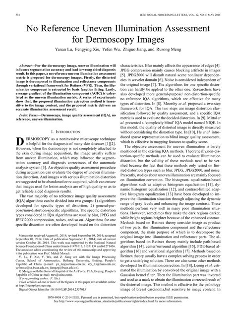 Pdf No Reference Uneven Illumination Assessment For Dermoscopy Images