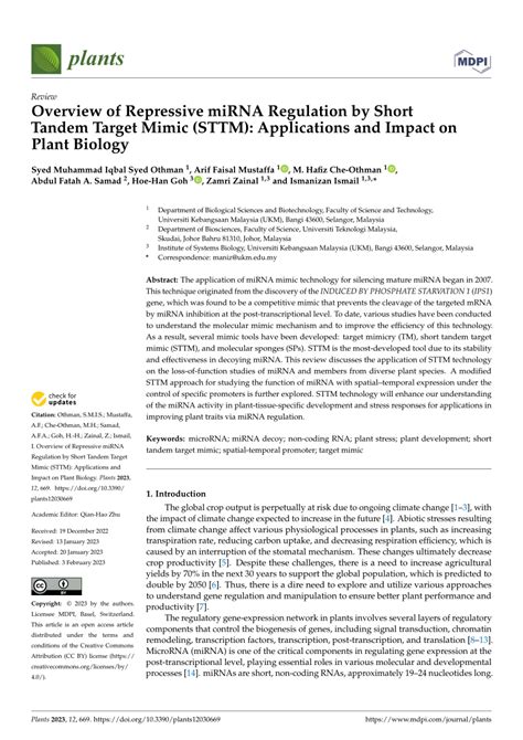 Pdf Overview Of Repressive Mirna Regulation By Short Tandem Target Mimic Sttm Applications