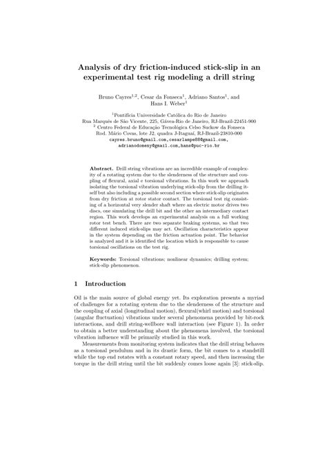 Pdf Experimental Drill String Set Up With Dry Friction Induced