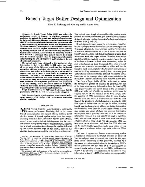 Pdf Branch Target Buffer Design And Optimization