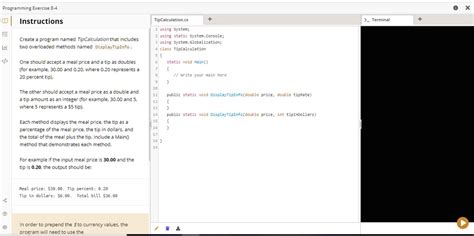 Solved Programming Exercise 8 4 Instructions Tipcalculationcs Using