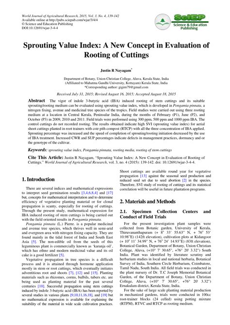 Pdf Sprouting Value Index A New Concept In Evaluation Of Rooting Of