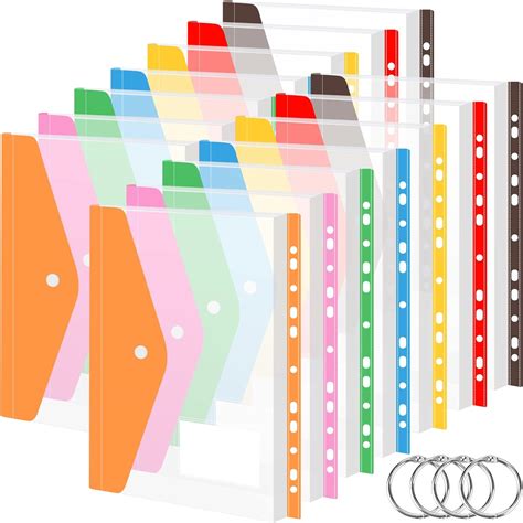 14pcs A4 Plastic Wallets Folders Punched Pockets Plastic Document Files Waterproof Pockets Files