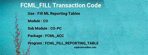 Fcml Fill Sap Tcode For Fill Ml Reporting Tables