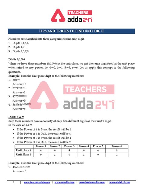 formatted tips and tricks to find unit digit pdf