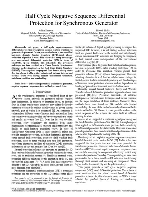Half Cycle Negative Sequence Differential Protection For Synchronous