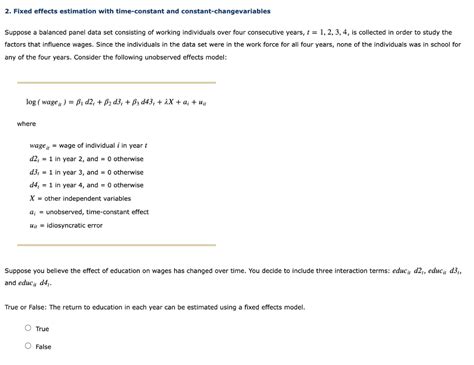 Solved 2 Fixed Effects Estimation With Time Constant And