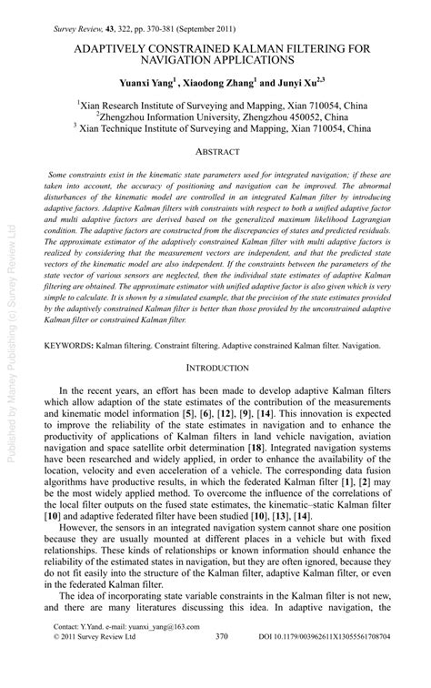Pdf Adaptively Constrained Kalman Filtering For Navigation Applications