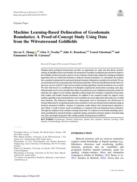 Pdf Machine Learning Based Delineation Of Geodomain Boundaries A