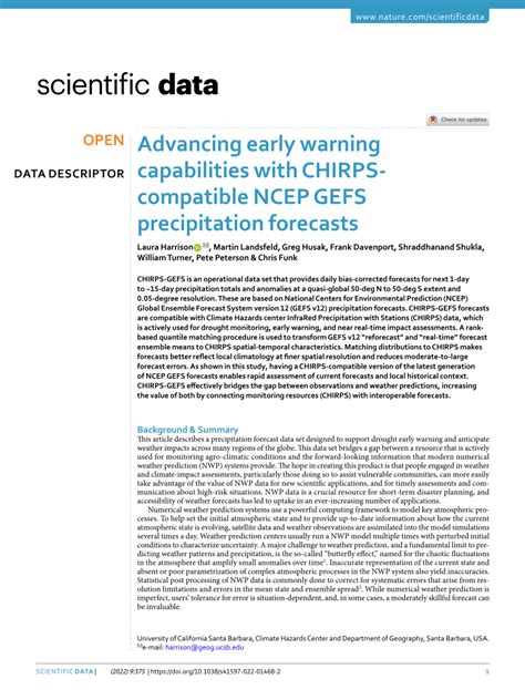 Pdf Advancing Early Warning Capabilities With Chirps Compatible Ncep Gefs Precipitation Forecasts