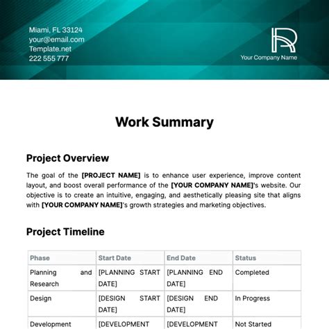 Free Work Summary Template To Edit Online