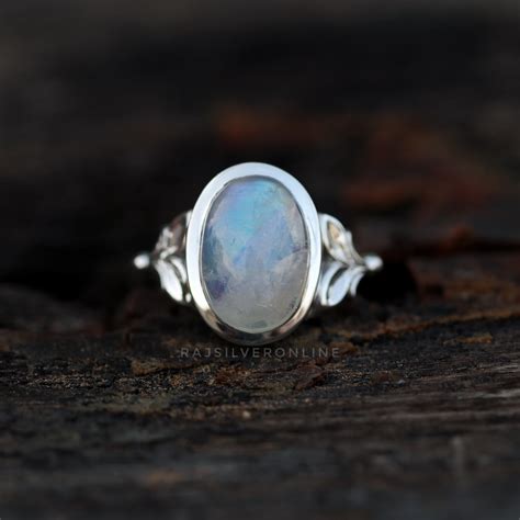 Rainbow Moonstone Ring Moonstone Silver Ring 925 Sterling Silver Ring