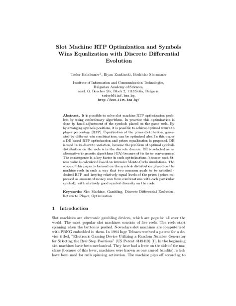 Pdf Slot Machine Rtp Optimization And Symbols Wins Equalization With Discrete Differential