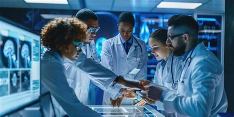 Engineers Collaborating With A Humanoid Robot In A Cuttingedge