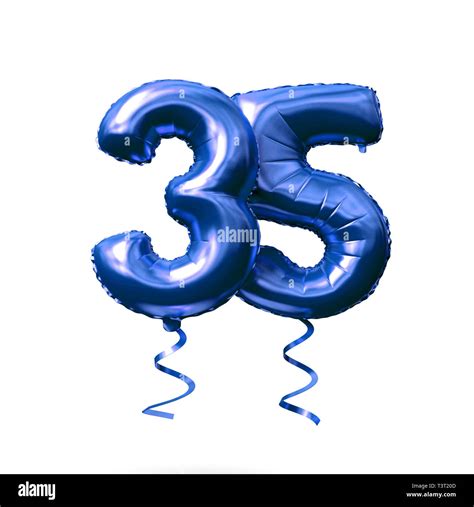 Number 35 Blue Foil Helium Balloon Isolated On A White Background 3D