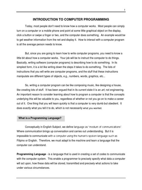 Lesson 1 Introduction To Programming Pdf Programming Language