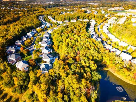 Aerial View On Small Town Residential Streets Roofs The Landscape Of The Houses In Virginia Usa