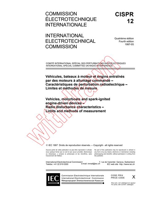 Cispr 12 1997 Vehicles Motorboats And Spark Ignited Engine Driven Devices Radio Disturbance