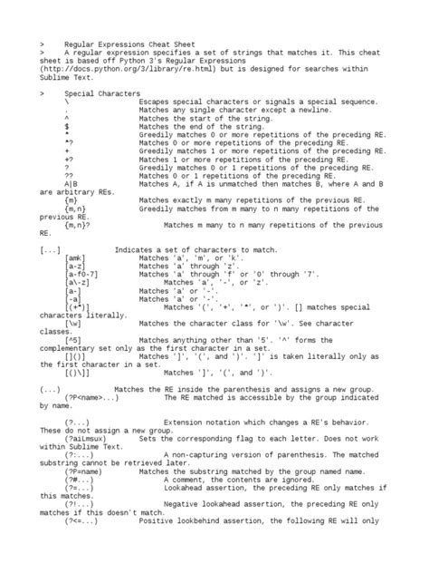 Regular Expressions Cheatsheet Pdf Regular Expression Ascii