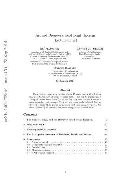Pdf Around Brouwers Fixed Point Theorem Lecture Notes