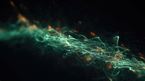 녹색 및 주황색을 사용한 추상 흐름 입자 디자인 배경의 3d 렌더링 Generative Ai Aig21 프리미엄 사진