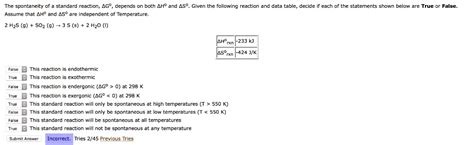The Spontaneity Of A Standard Reaction Depends On Both Î”h And Î”s Given The Following Reaction