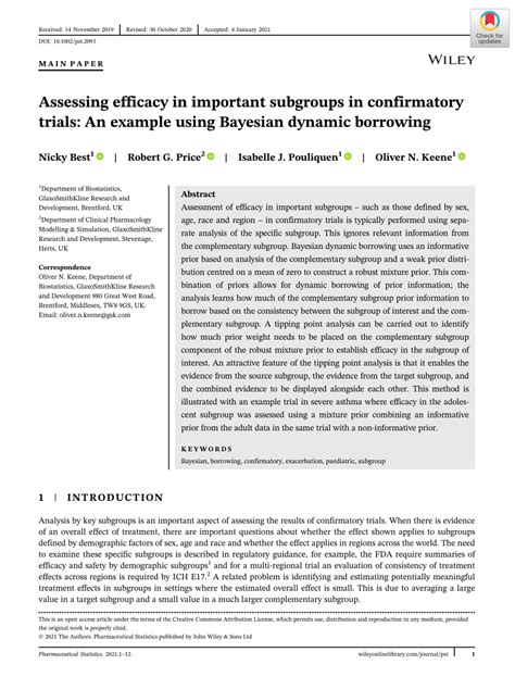 Pdf Assessing Efficacy In Important Subgroups In Confirmatory Trials An Example Using