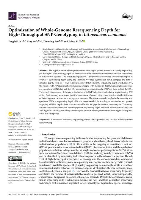 Pdf Optimization Of Whole Genome Resequencing Depth For High