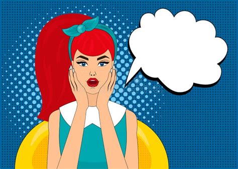 Pop Art Comic Style Surprised Woman With Speech Bubble Pin Up Girl